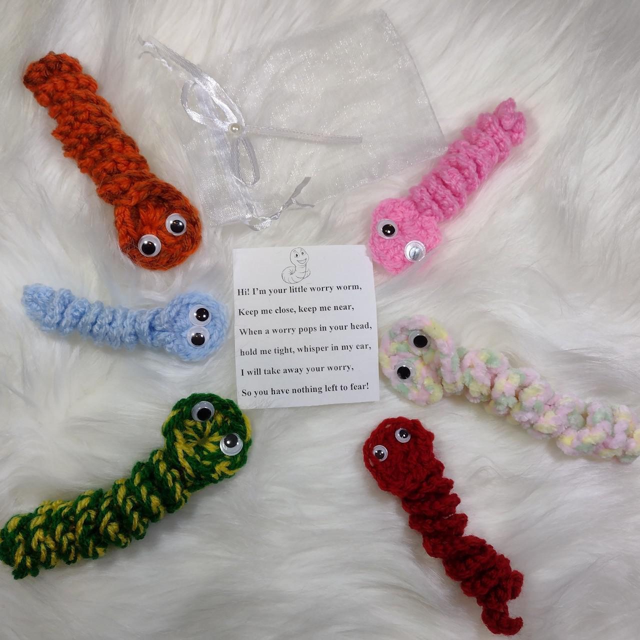 Cute Crochet Handmade Worry Worm, Pocket Hug Gift,... - Depop