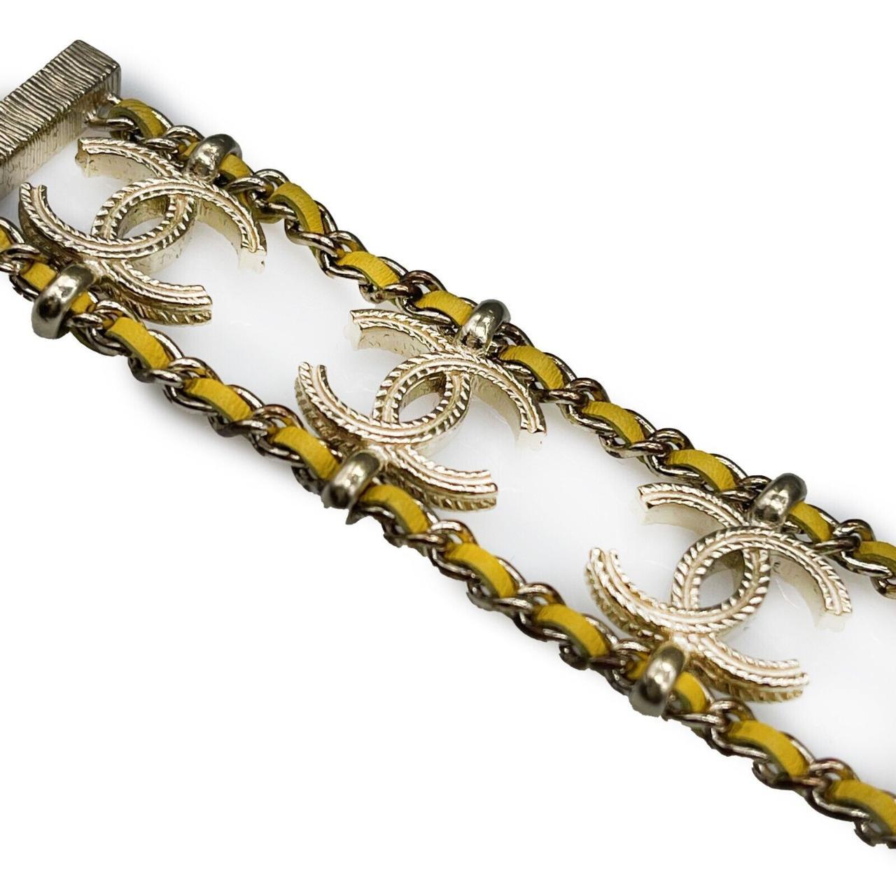 CHANEL - CC Chain Link Gold Tone Leather Bracelet -... - Depop