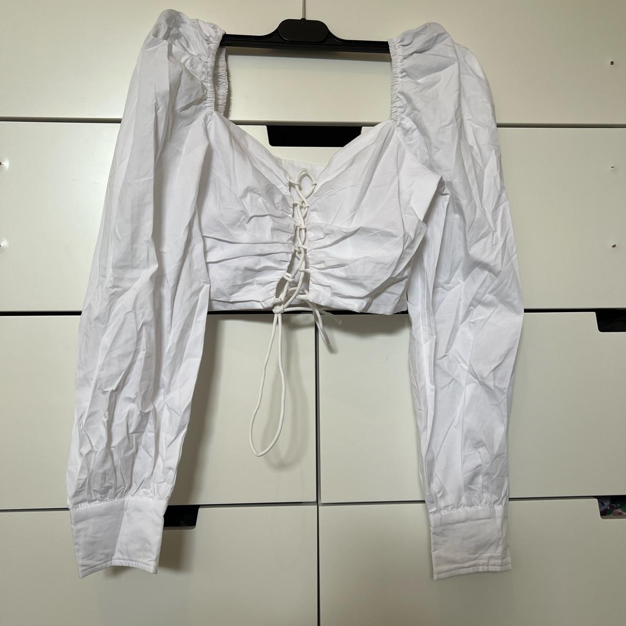 Puff shoulder shirt feel crop top Small - Depop