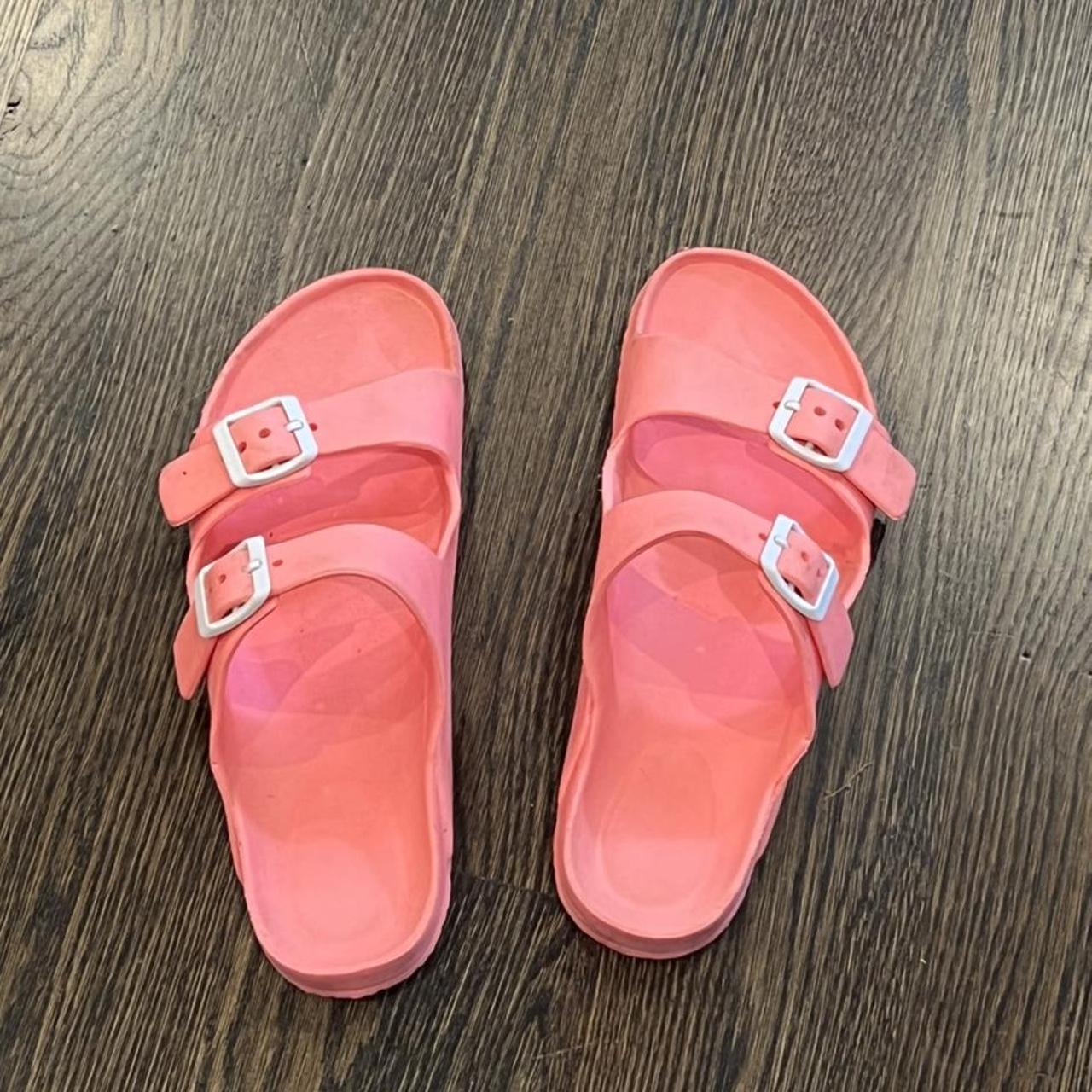 Hot pink slides Fit 7-8 A little dirty but can... - Depop
