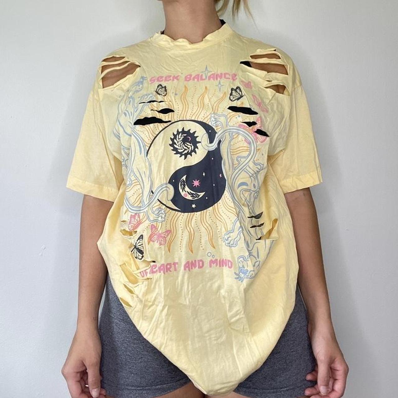 Yellow ripped graphic tee | FashionNova | BRAND NEW... - Depop