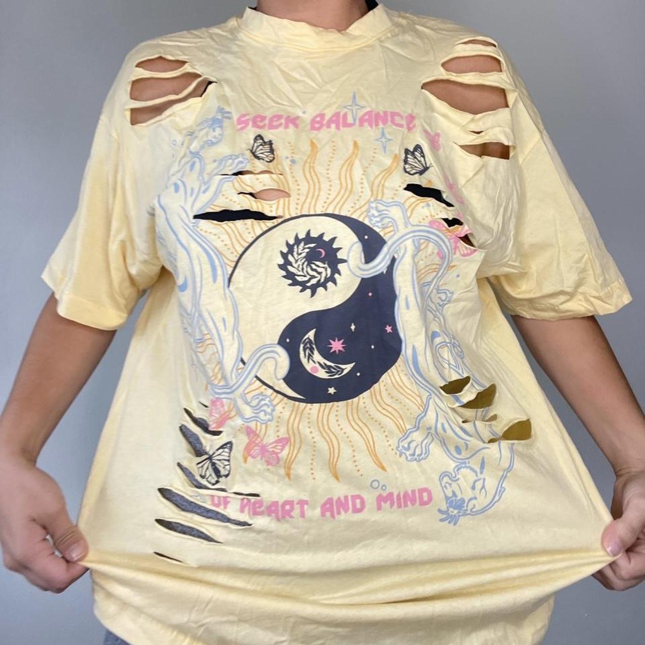 Yellow ripped graphic tee | FashionNova | BRAND NEW... - Depop