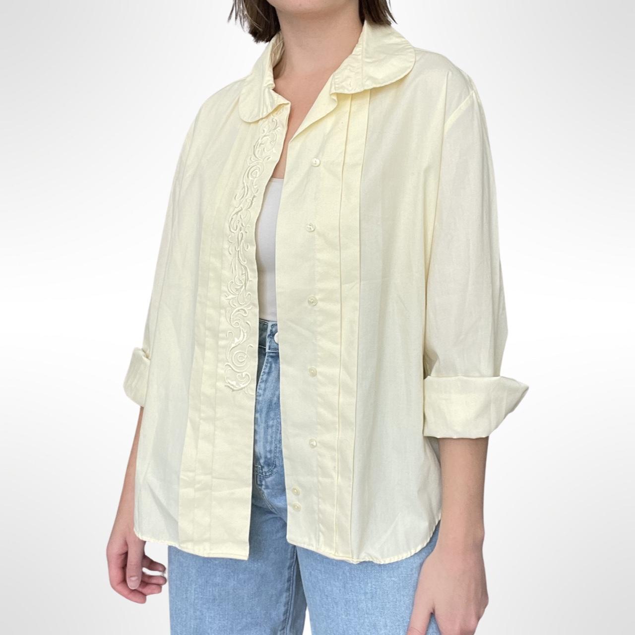 Vintage 60s/70s Yellow Button Down Pastel yellow... - Depop