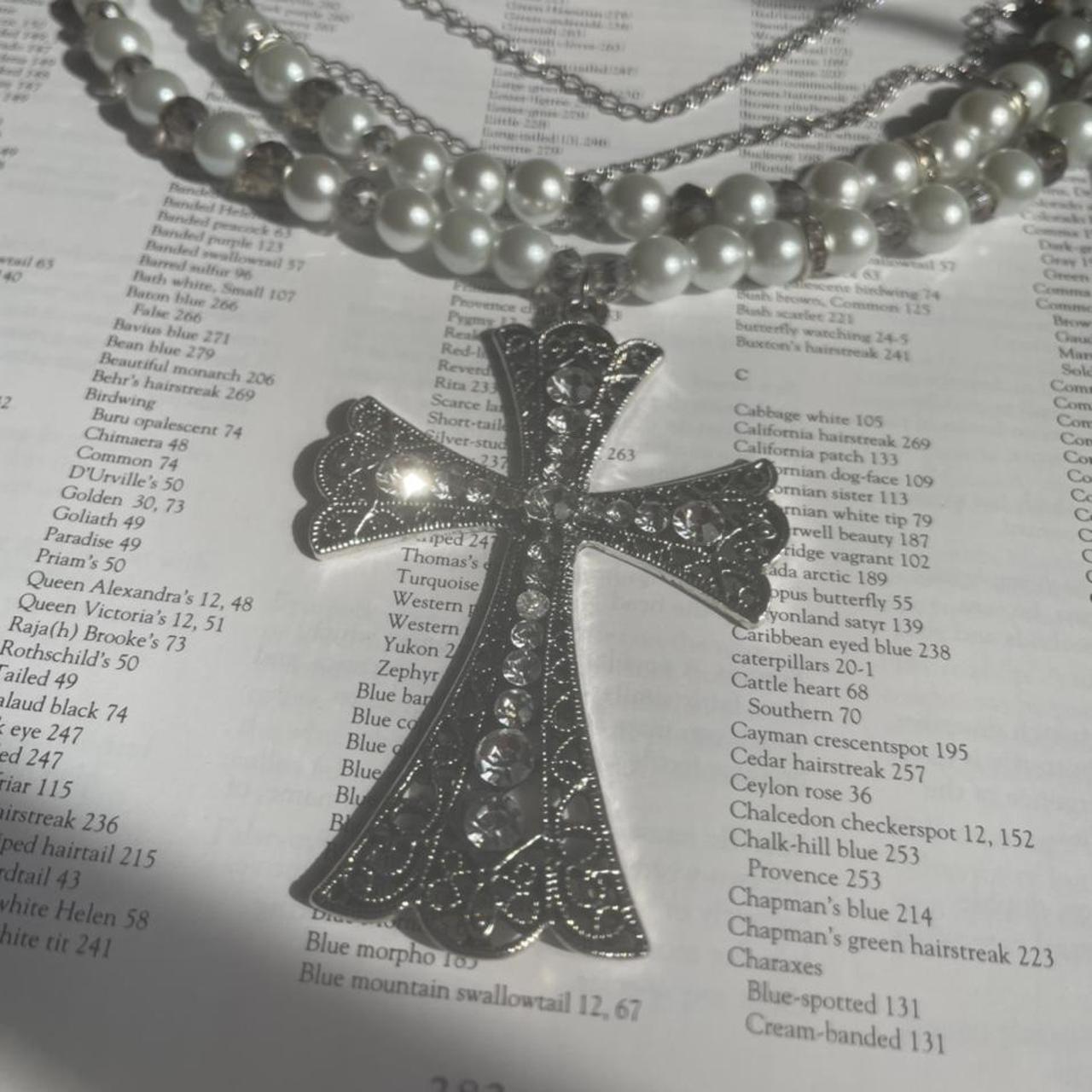 Big Handmade Cross Necklaces faux pearls and stone... - Depop