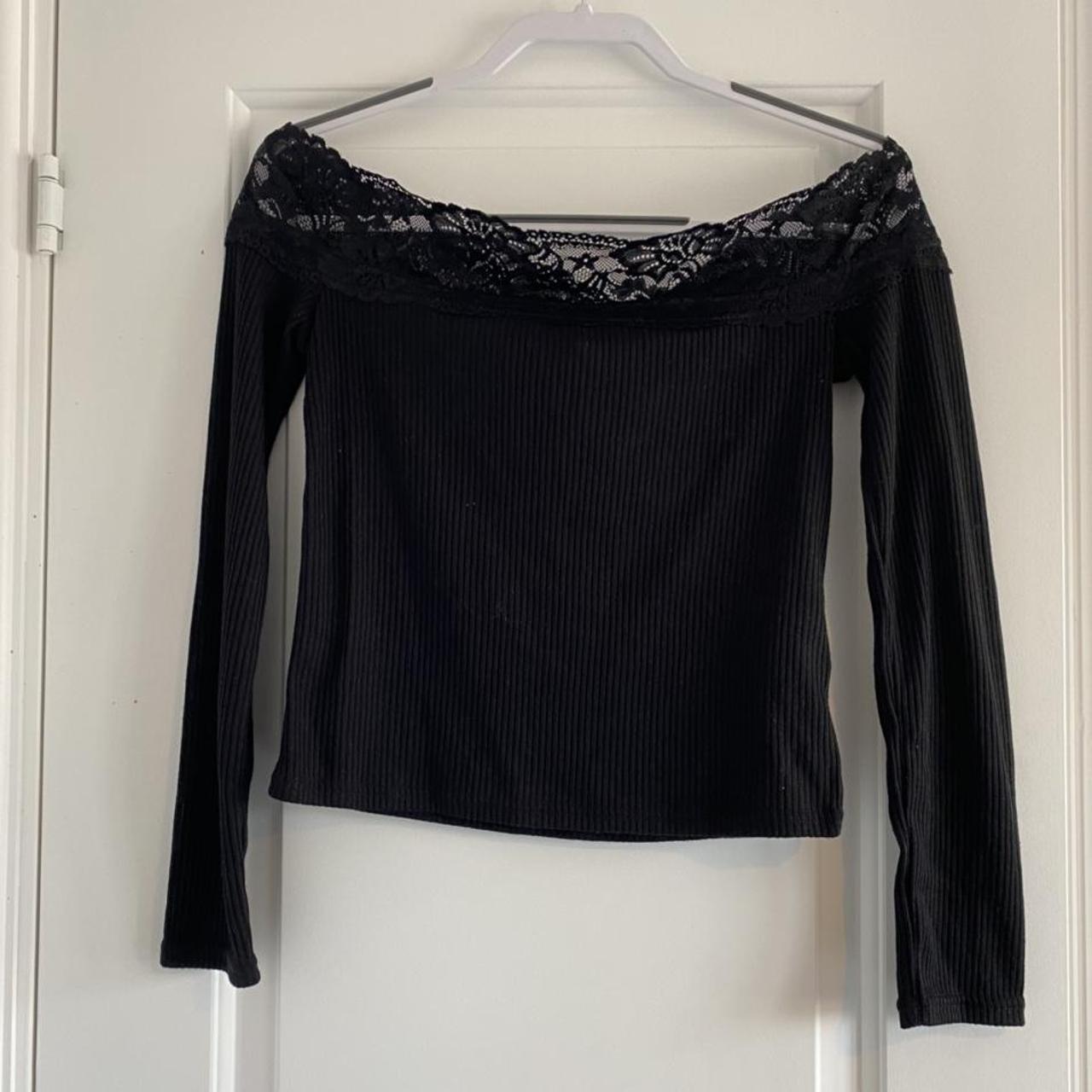 off the shoulder black lace top this is a really... - Depop