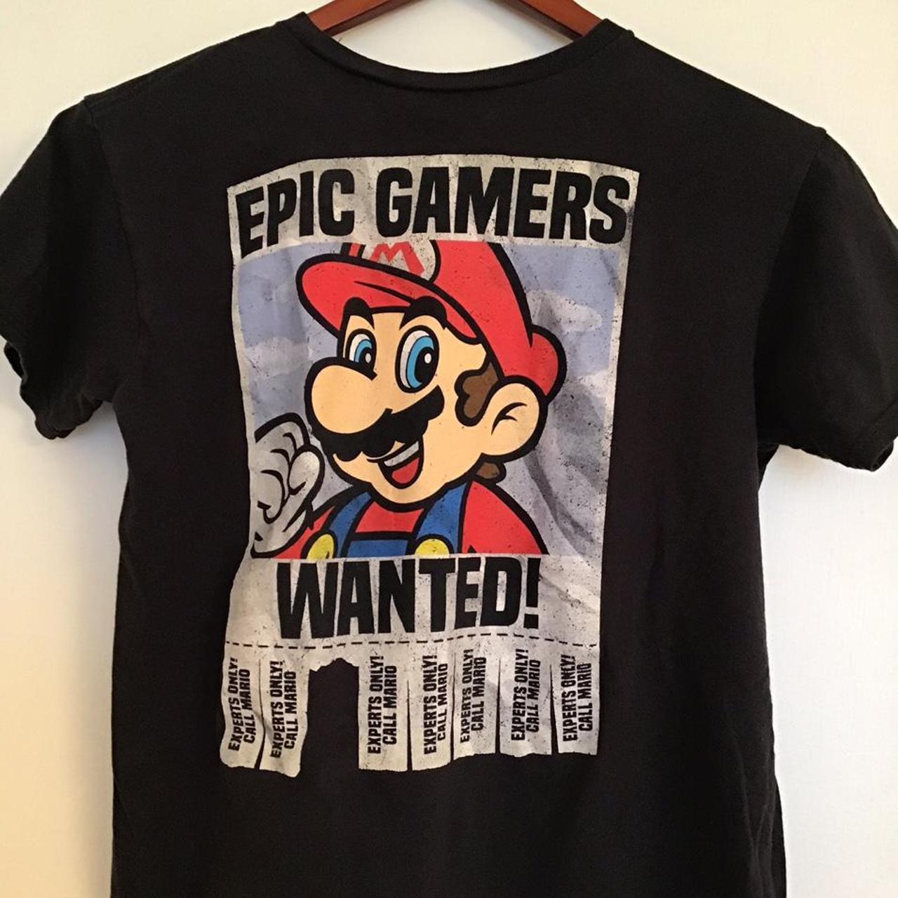 Super Mario Epic Gamers Wanted tshirt black Length... - Depop