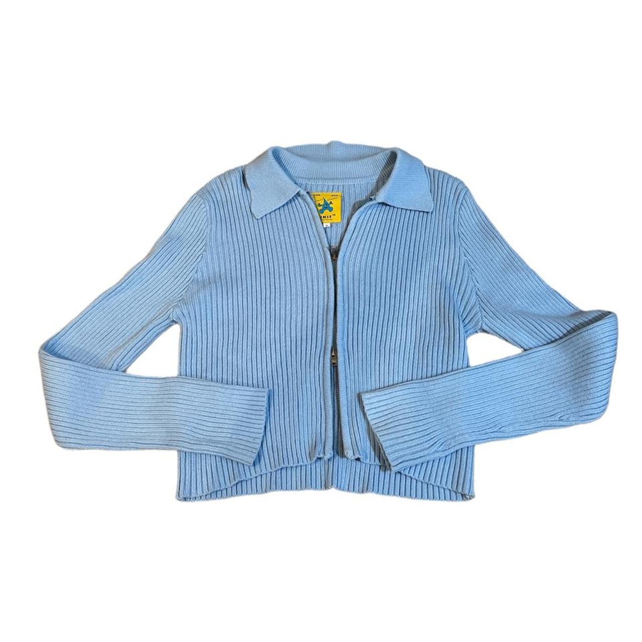 UNIF baby blue zip up sweater basically brand new... - Depop
