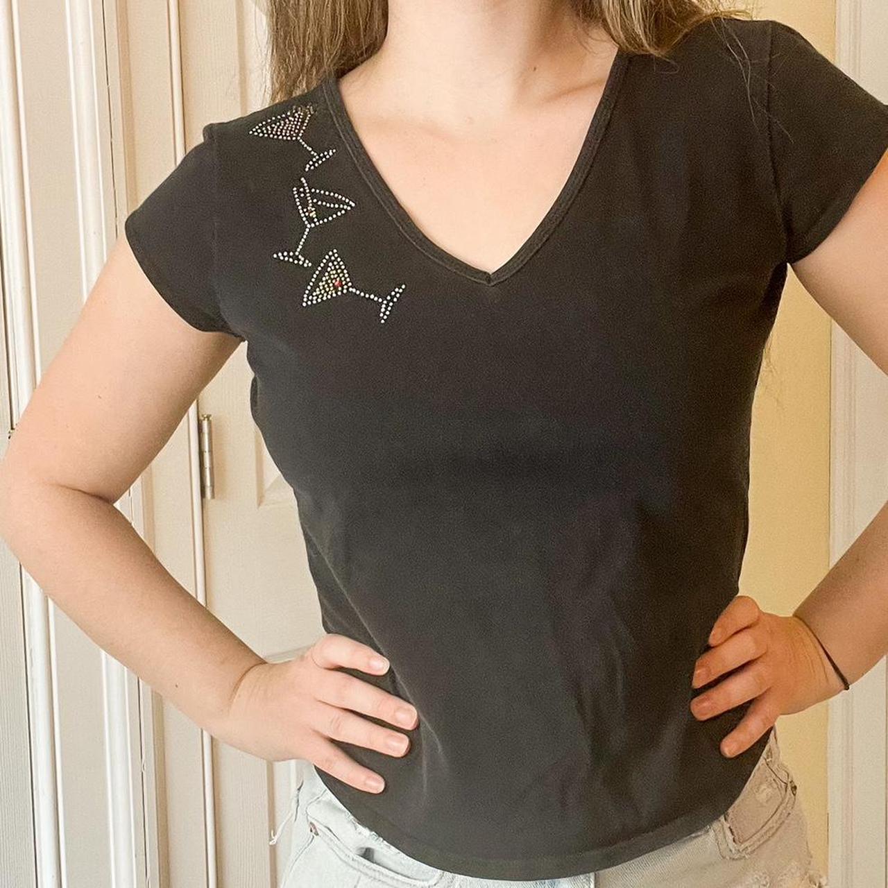 Vintage black bedazzled baby tee, size medium... - Depop