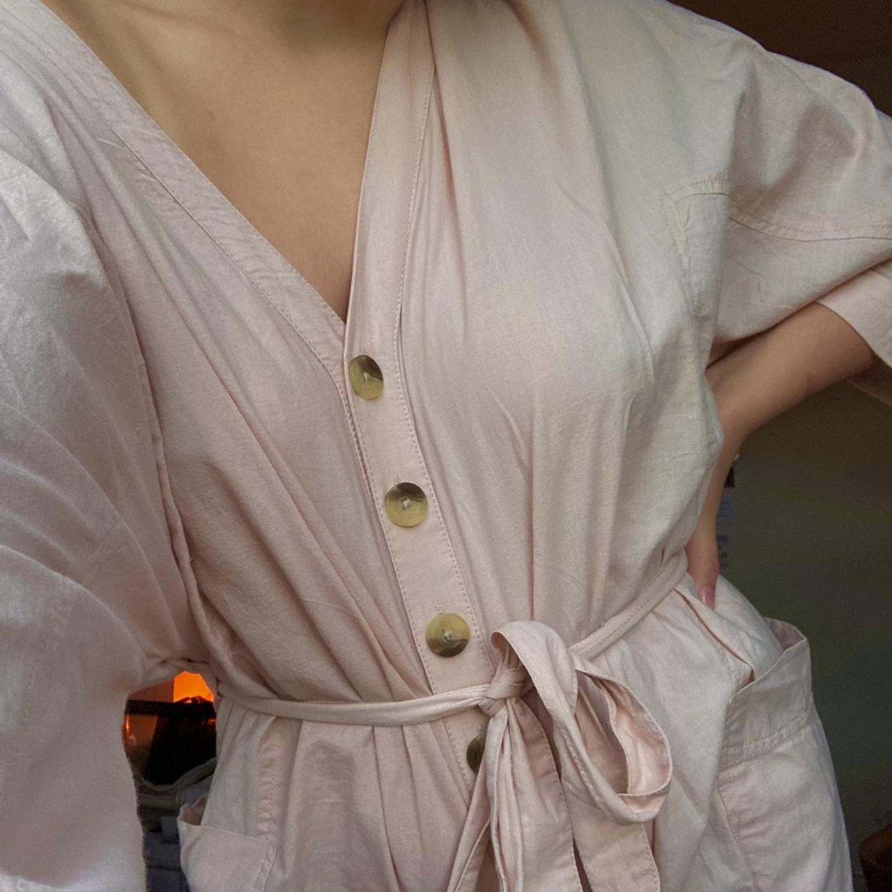 Pink unique button up overalls with tie belt. Only... - Depop