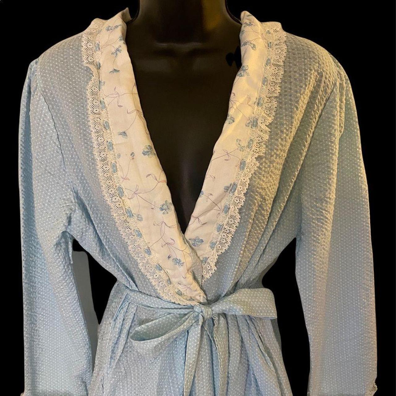 Gorgeous blue robe with white lace collar and sleeve... - Depop