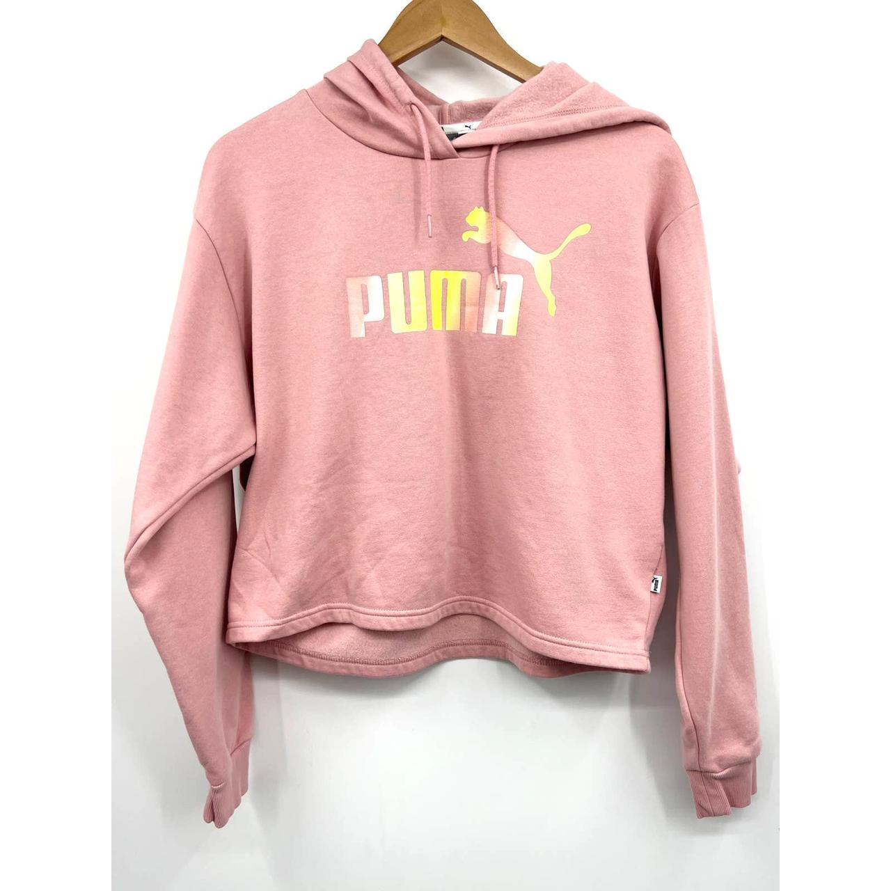 Puma Cropped Hoodie Sweatshirt Color: Pink Style:... - Depop