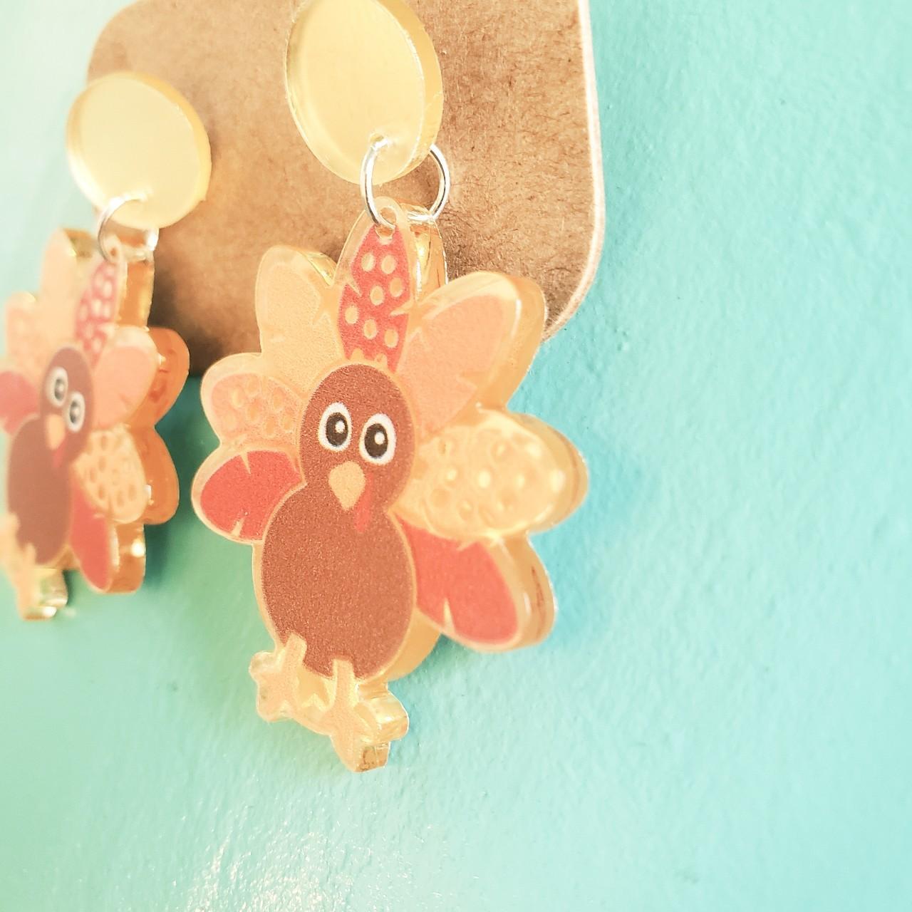 Acrylic Thanksgiving Turkey Earrings Drop Dangle... - Depop
