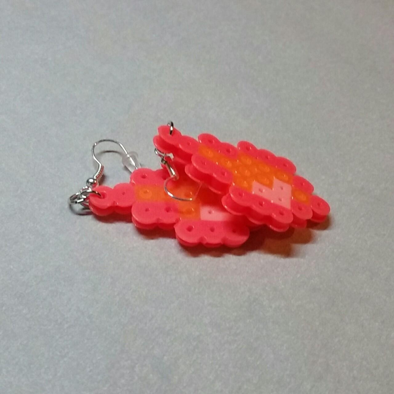Neon orange small drop perler bead earrings,... - Depop