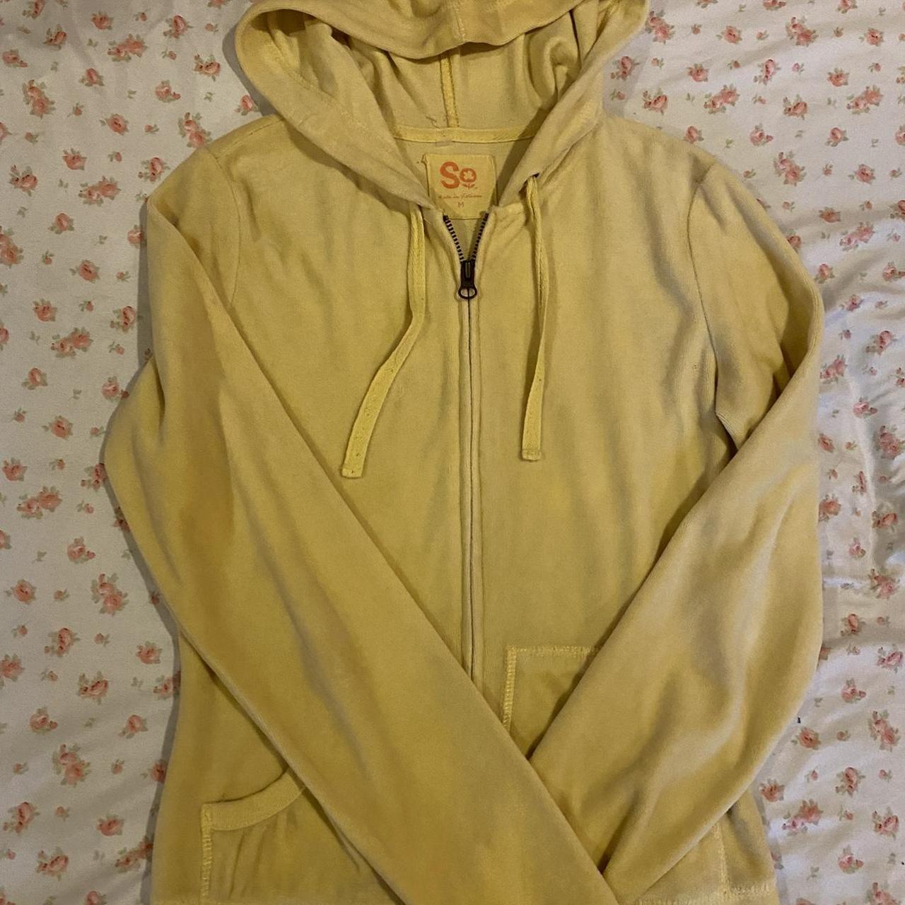 Super cute yellow sweater zip up - has a velvet... - Depop