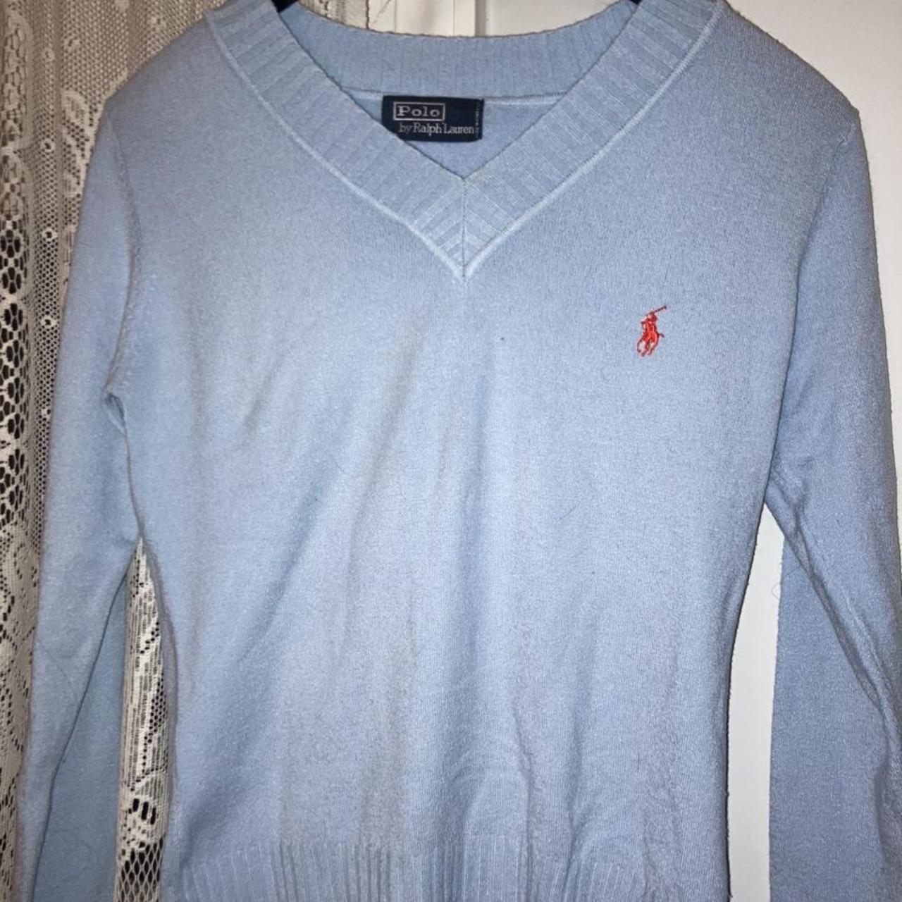 polo ralph lauren baby blue sweater ️ -v neck, super... | Depop
