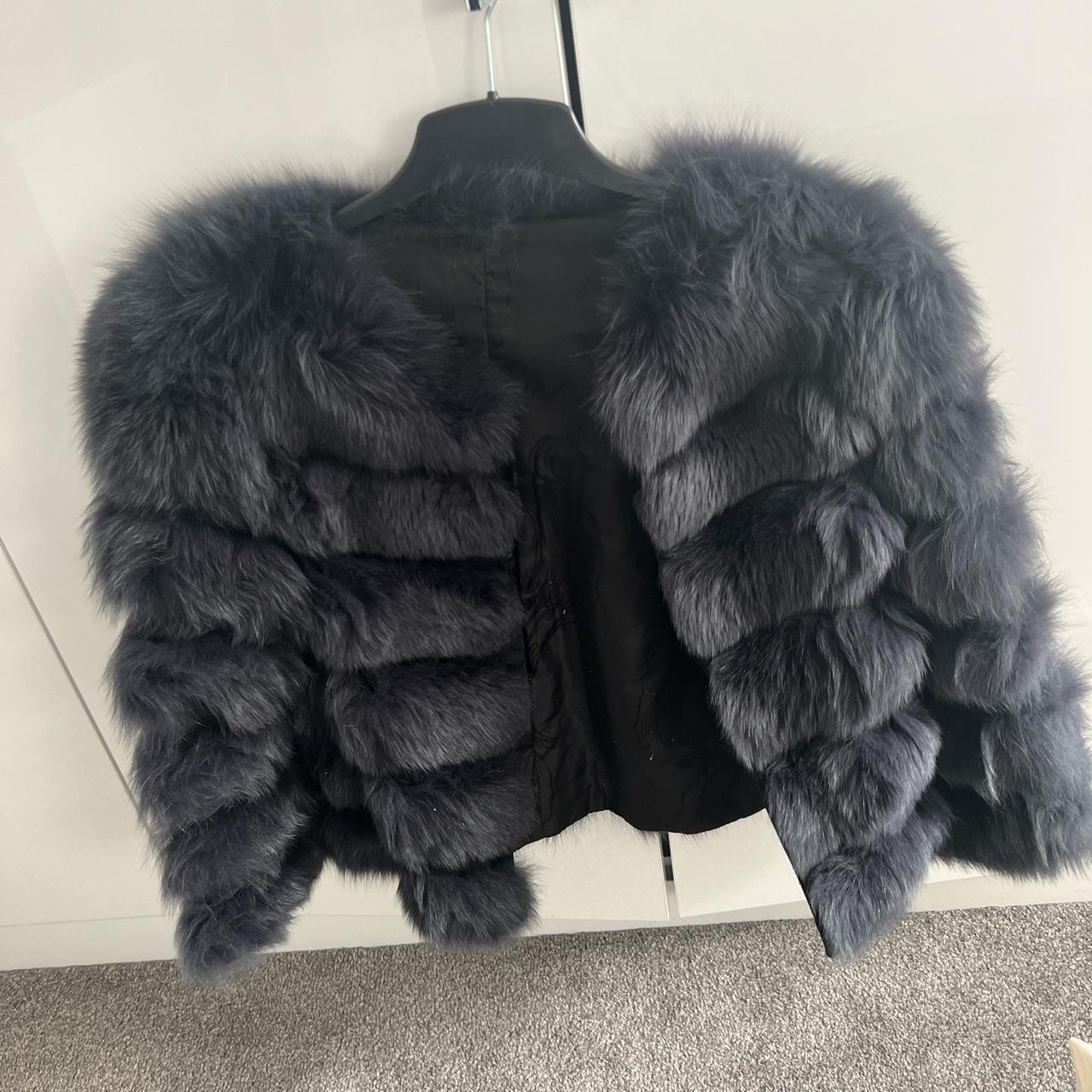 Dark grey fox fur coat - Depop