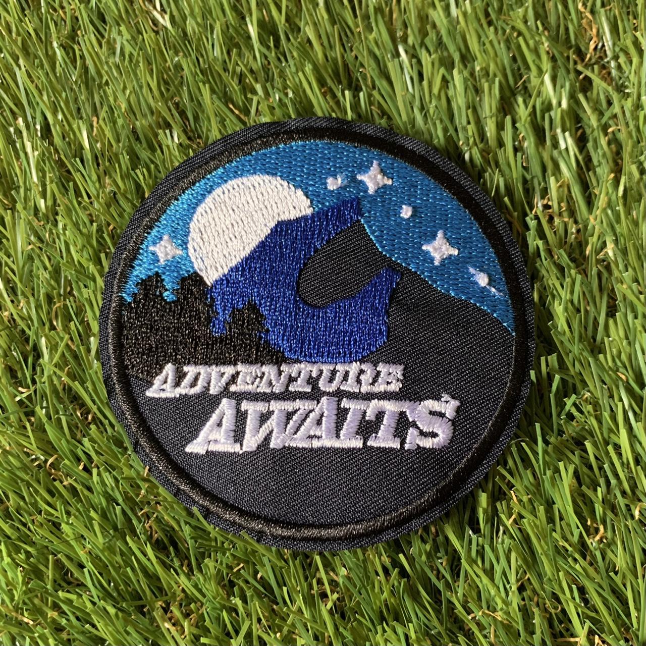 black and blue circle patch 🦋 says ‘adventure... - Depop