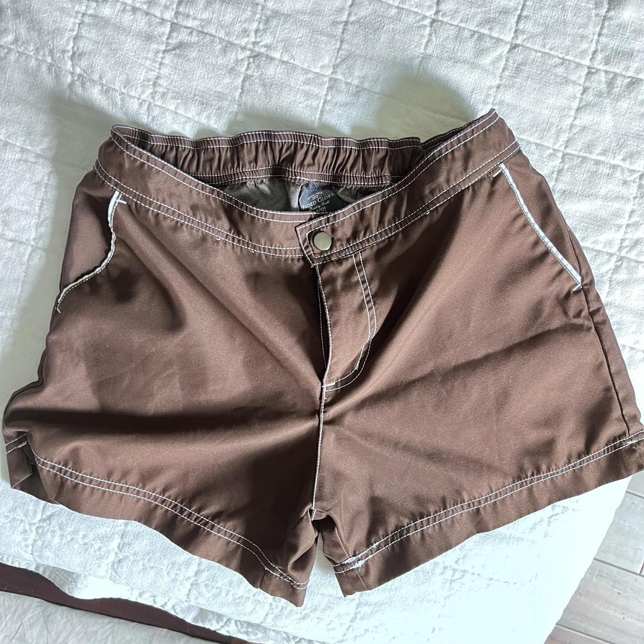 Vintage Y2K mid rise brown swim shorts / brown board... - Depop