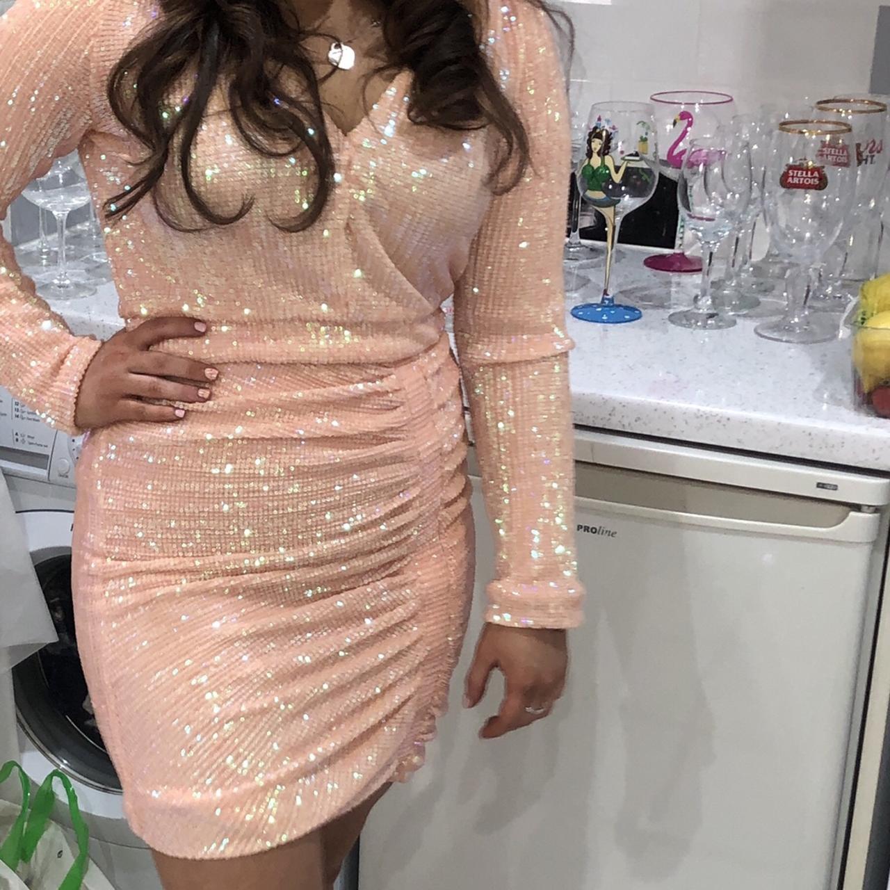 Lavish Alice sequin embellished baby pink ruched... - Depop