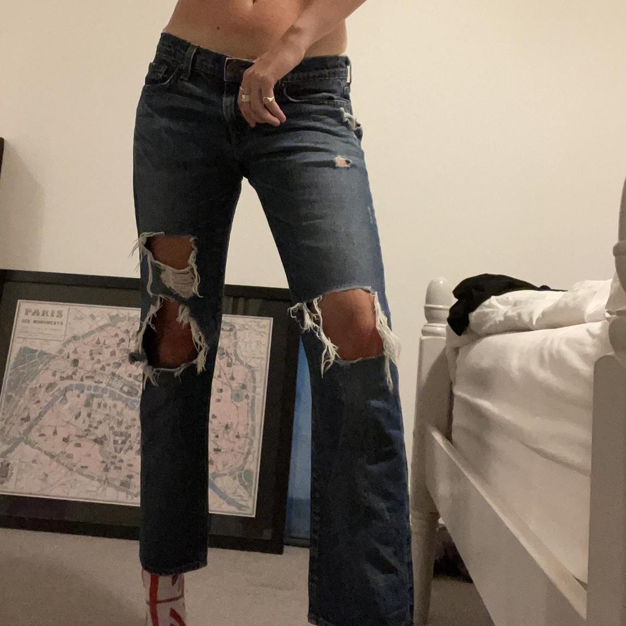Baggy low rise distressed / ripped denim genuine J... - Depop