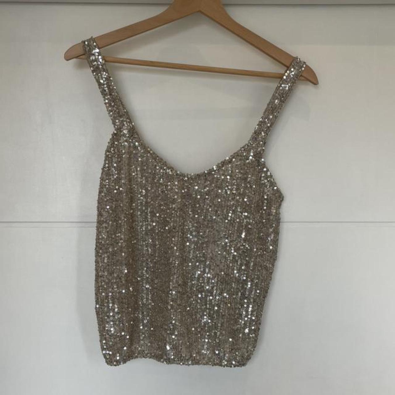 Zara Sparkly Sequin Crop Top In Champagne Nude Depop