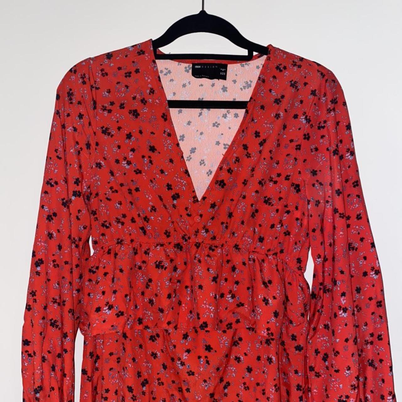 ASOS red floral midi dress with splits 😍 Never worn!... - Depop