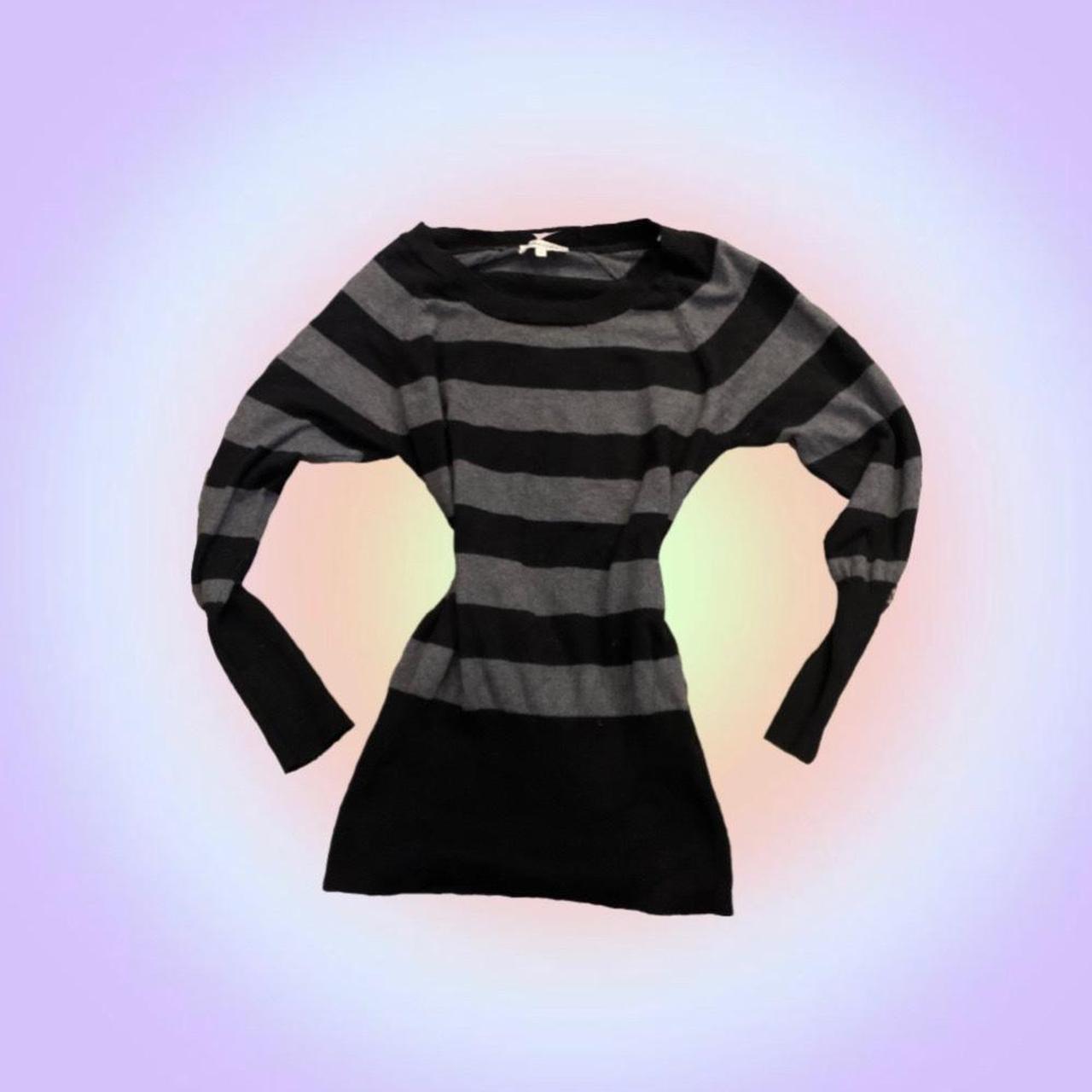 Miss Shop black and grey striped jumper size:... - Depop