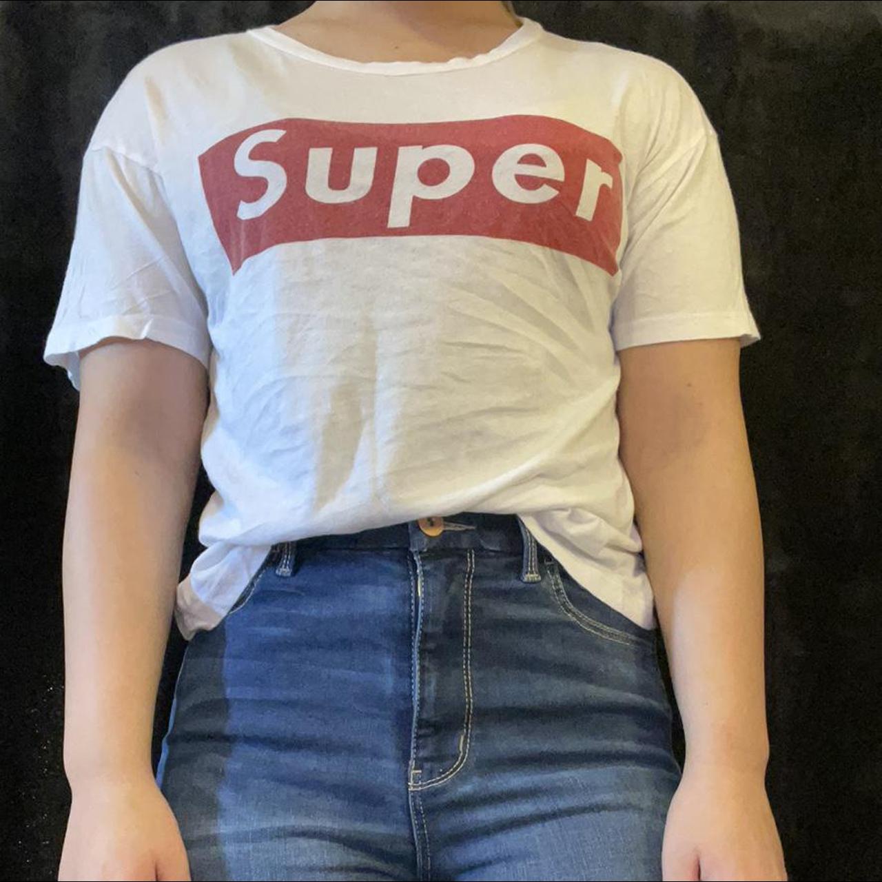 size small “supreme” knock off tee. it says super.... - Depop