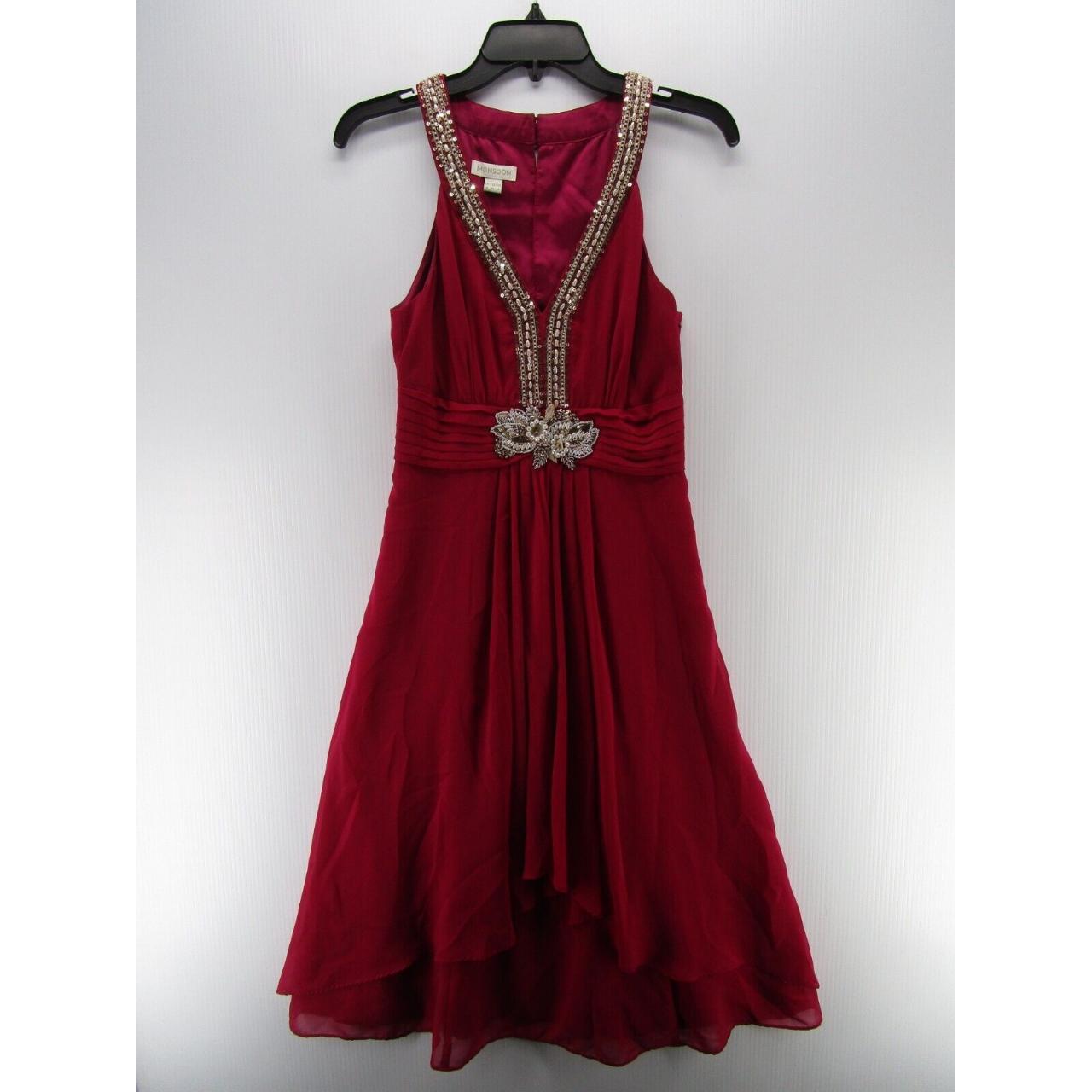 Monsoon Dress Women 4 Red Fit Flare Gown Empire... - Depop