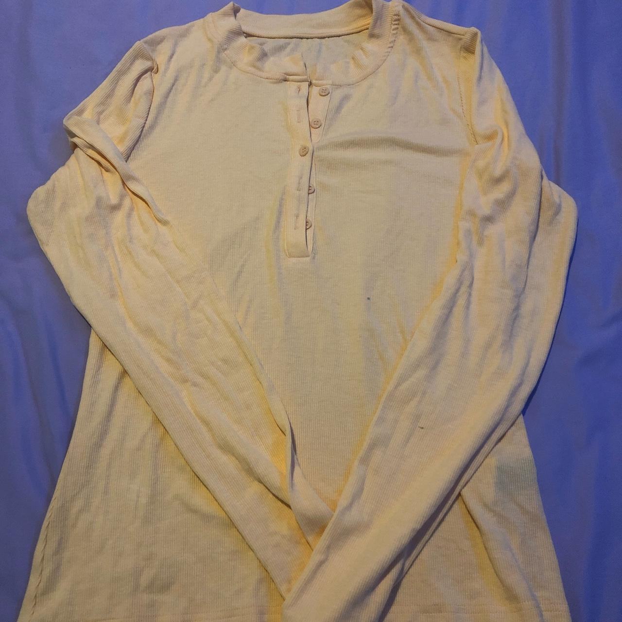 light yellow half button-up long sleeve tee! never... - Depop
