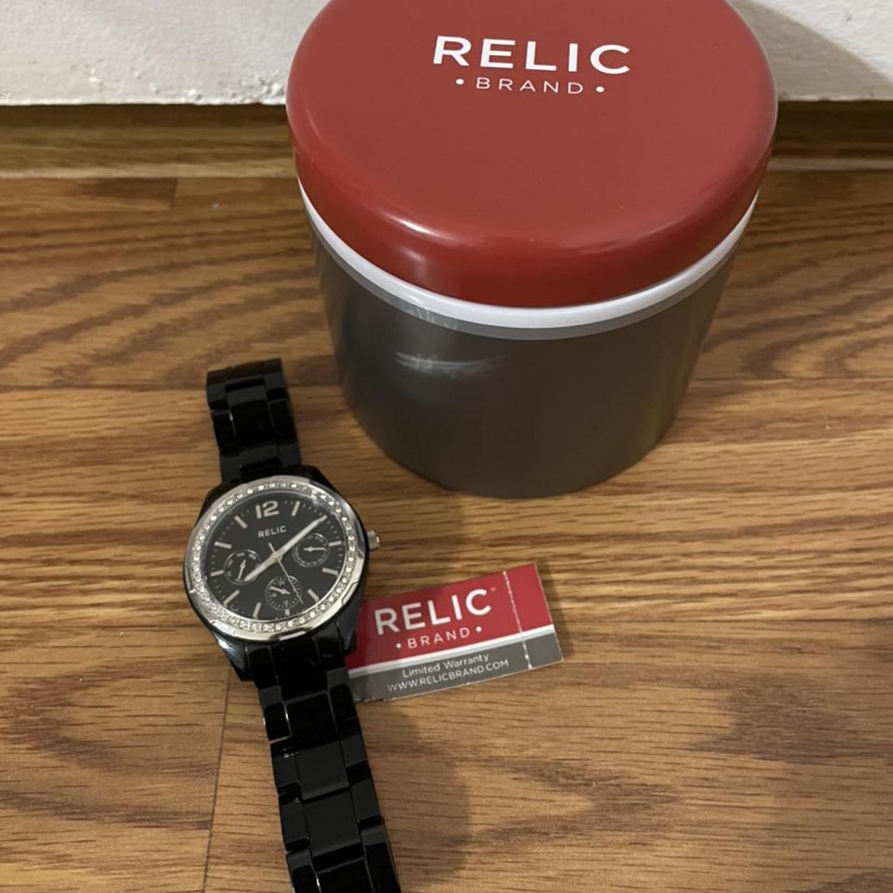 Relic black watch with rhinestones around the face.... - Depop