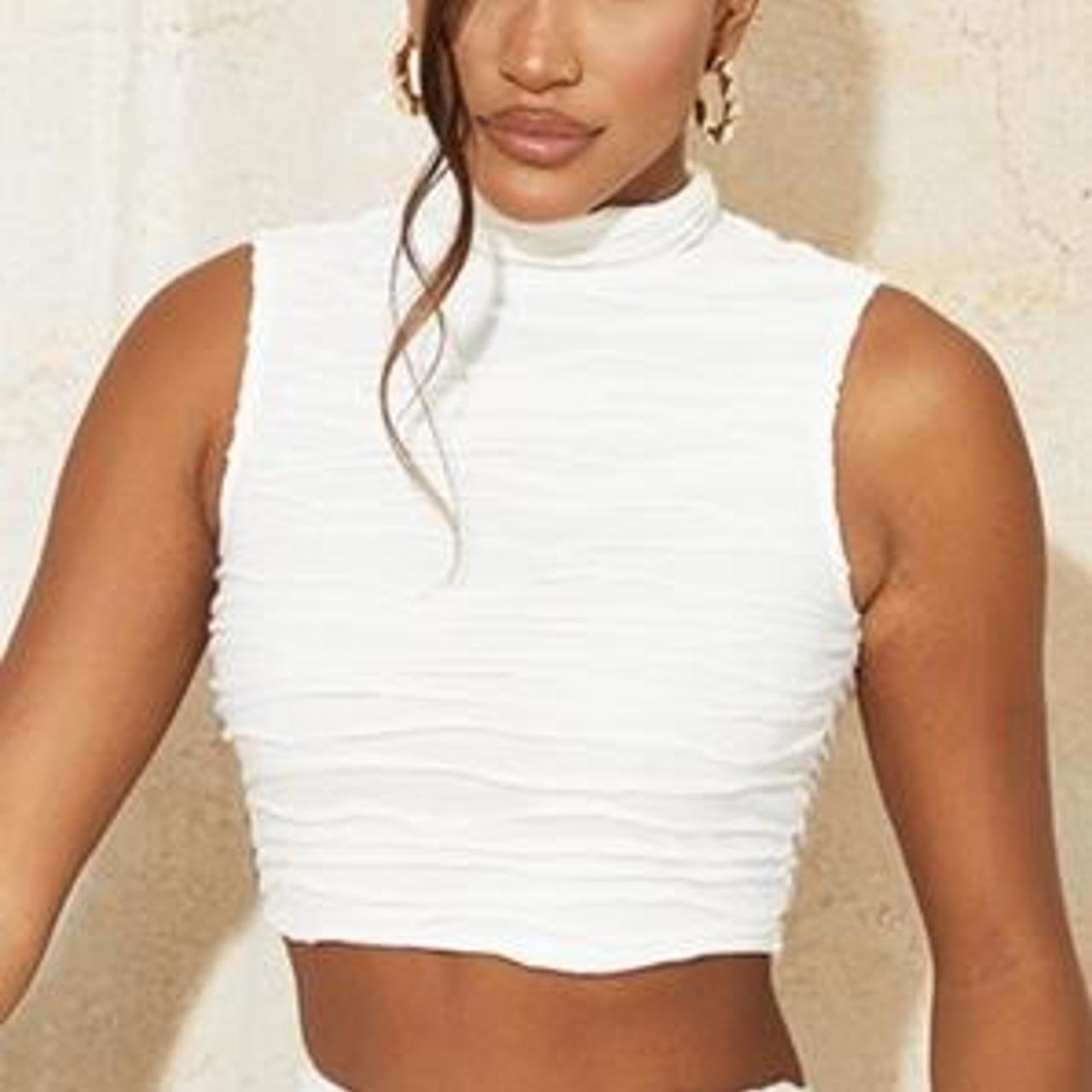 White high neck rigid crop top Worn once perfect... - Depop