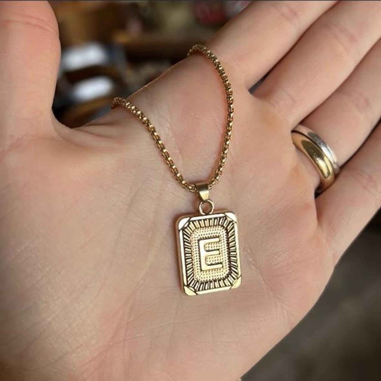 Gold Initial Necklace Letter Chainlink Card Tablet... - Depop