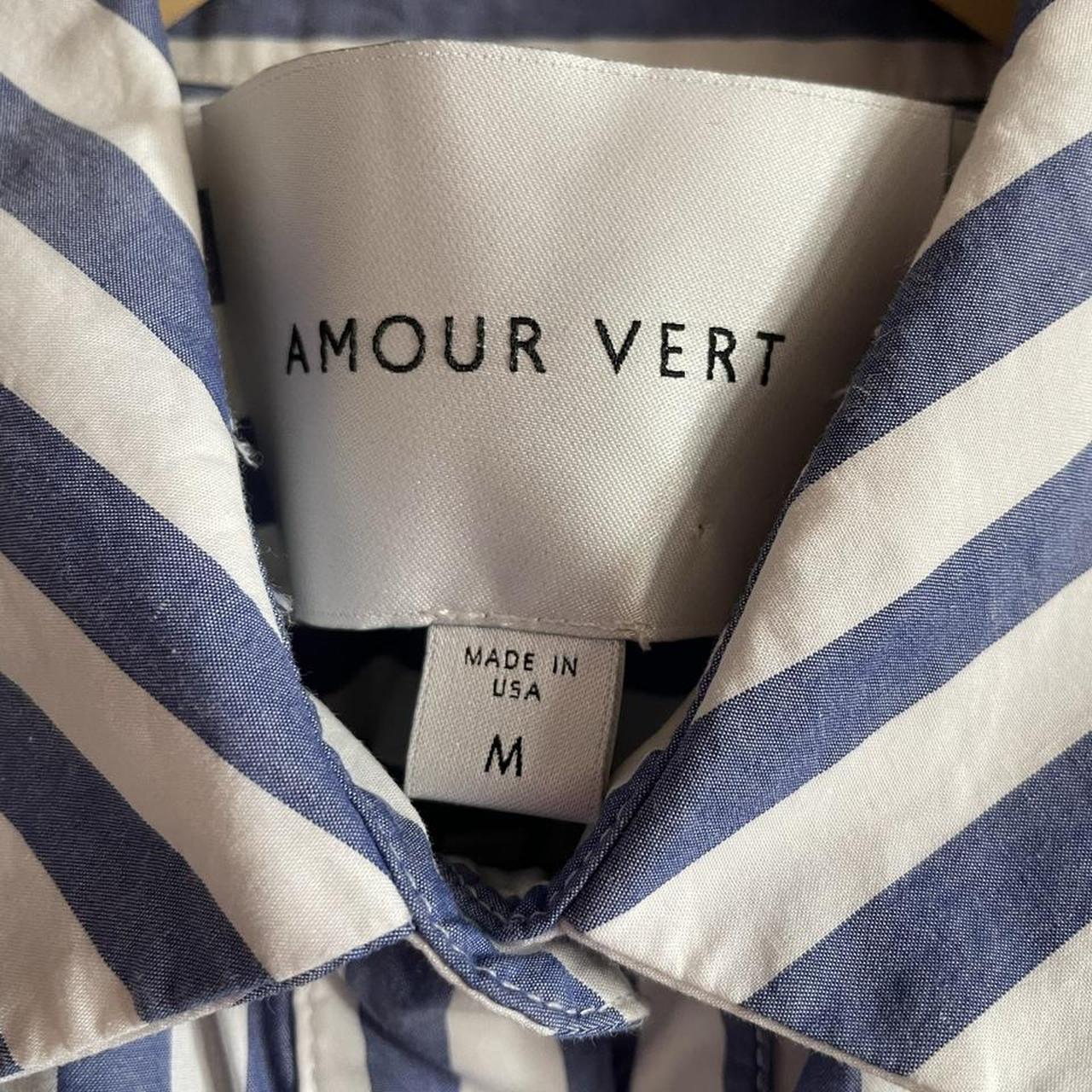 Womens Medium Amour Vert blue/white Striped Button... - Depop