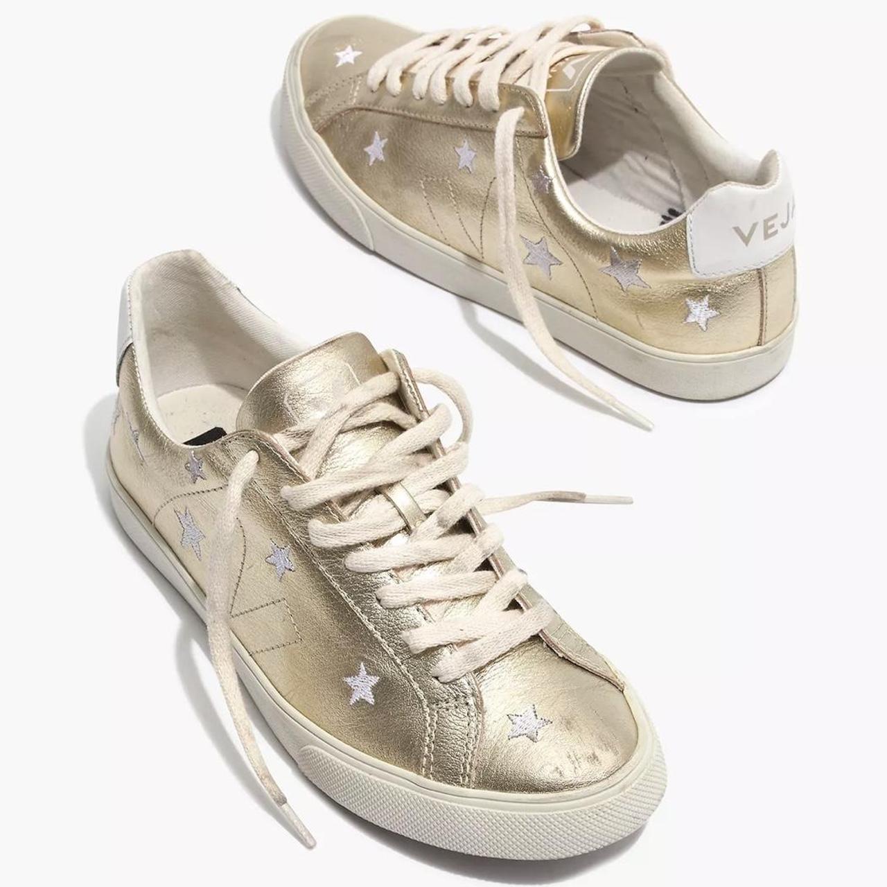 Veja Women's Gold and Cream Trainers | Depop
