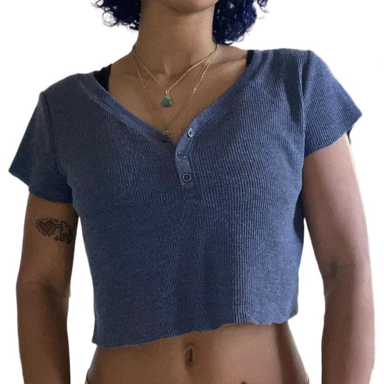 cute henley crop top rly comfy size medium but... - Depop