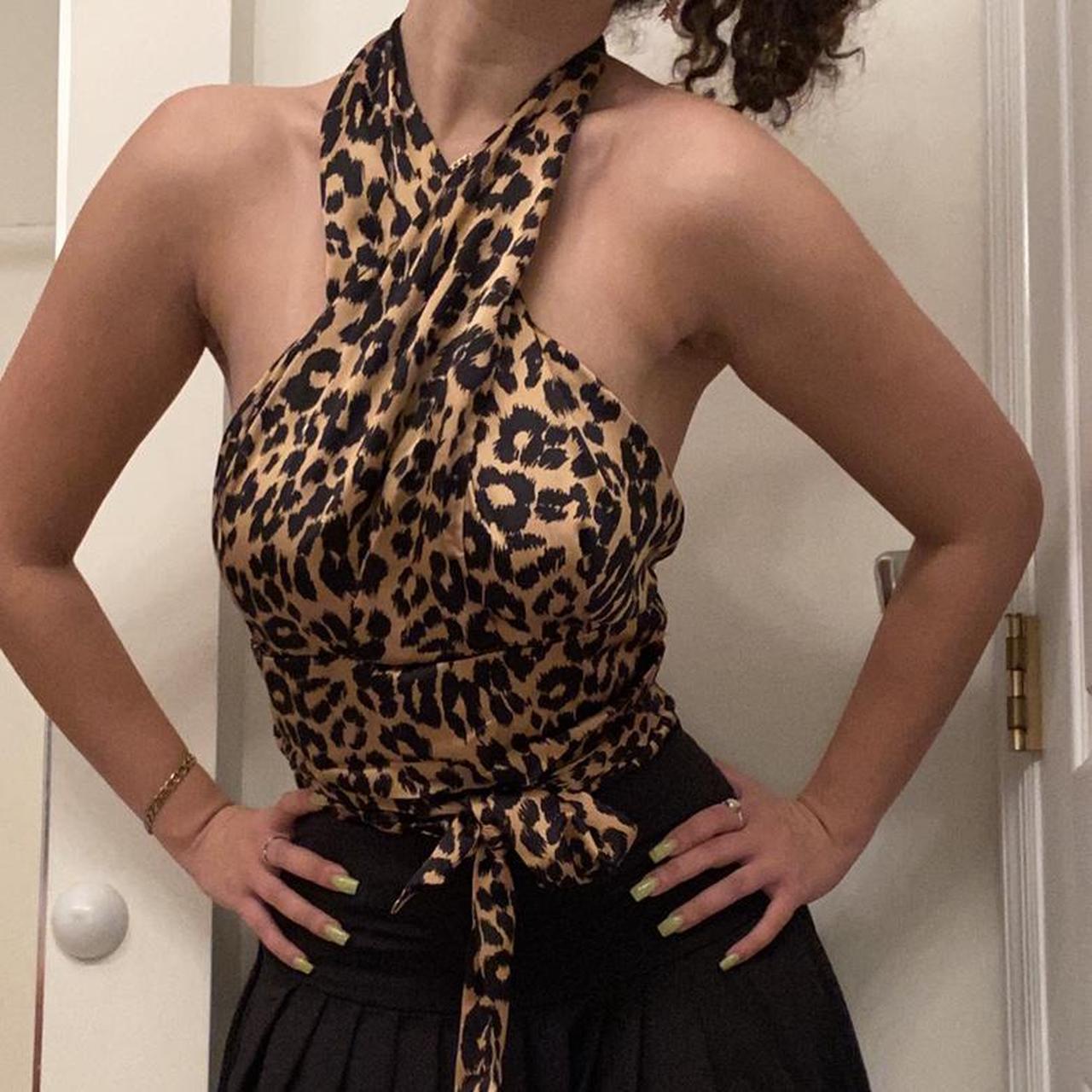 Missguided Leopard Print Satin Wrap Front Halter Depop