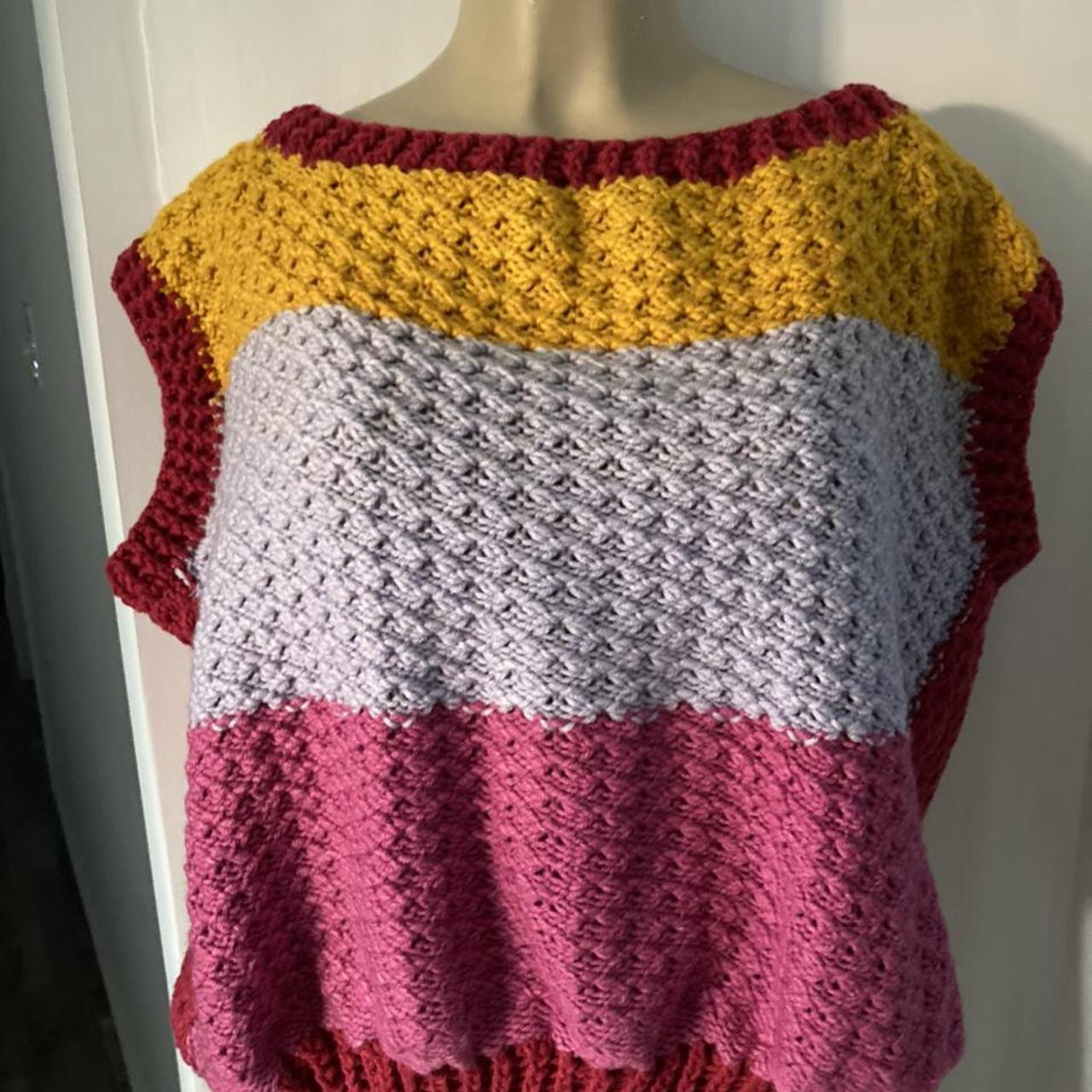 Hand knit tuck stitch popover vest. Size large to... - Depop