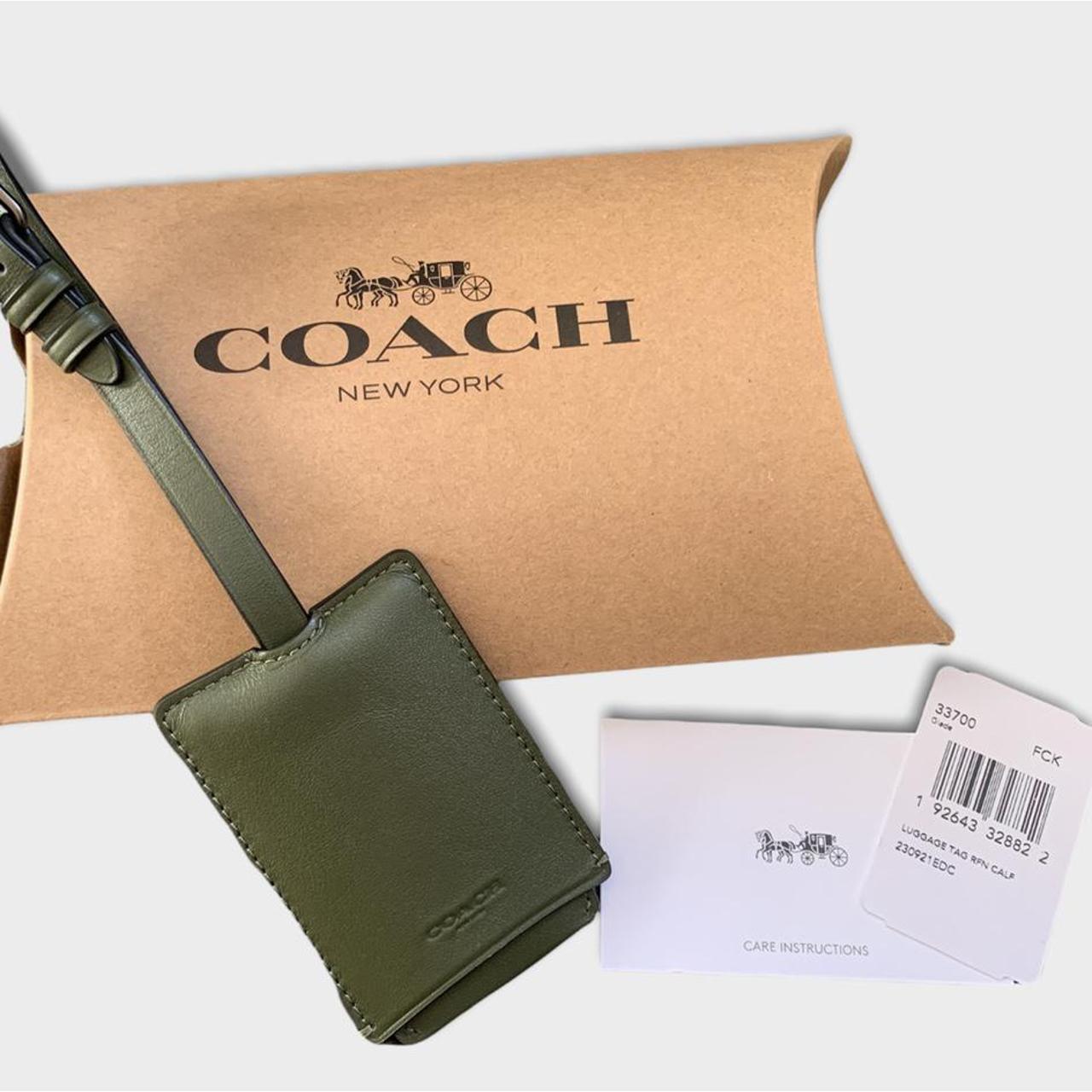 Coach Luggage Tag in Green -interior Card slot... - Depop