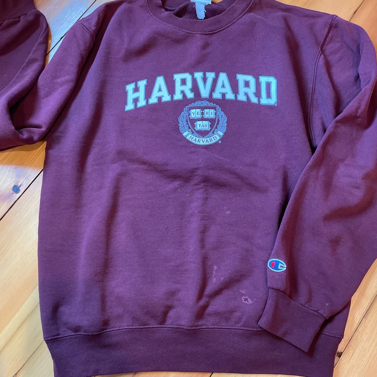 Small Harvard Crew Neck with small bleach stain on... - Depop