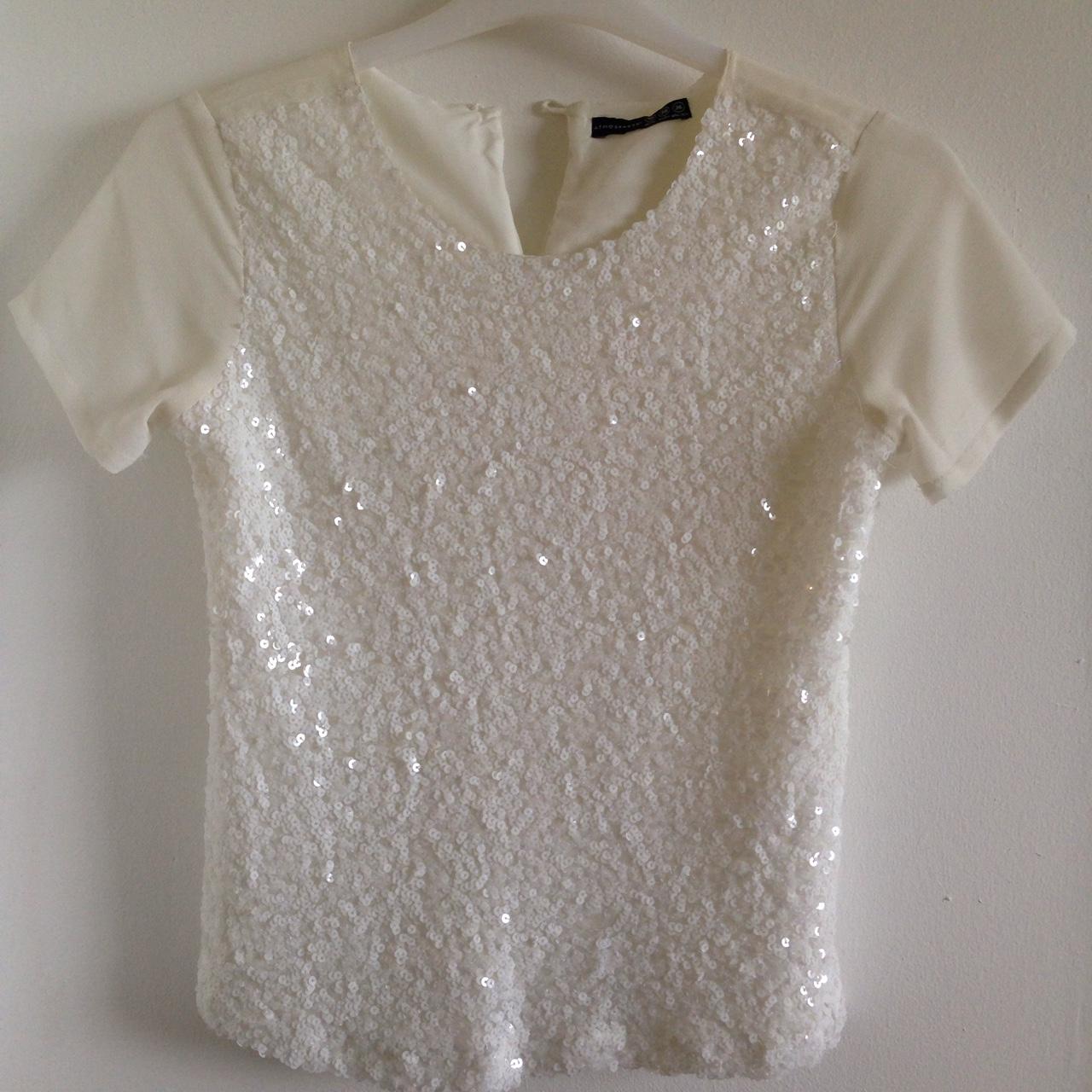 Sequenced white top with mesh sleeves perfect for... - Depop