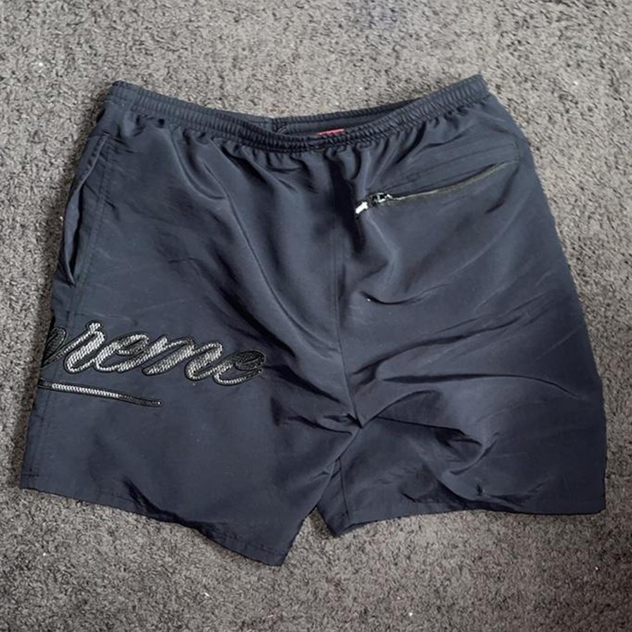 Supreme mesh script water shorts black - Depop