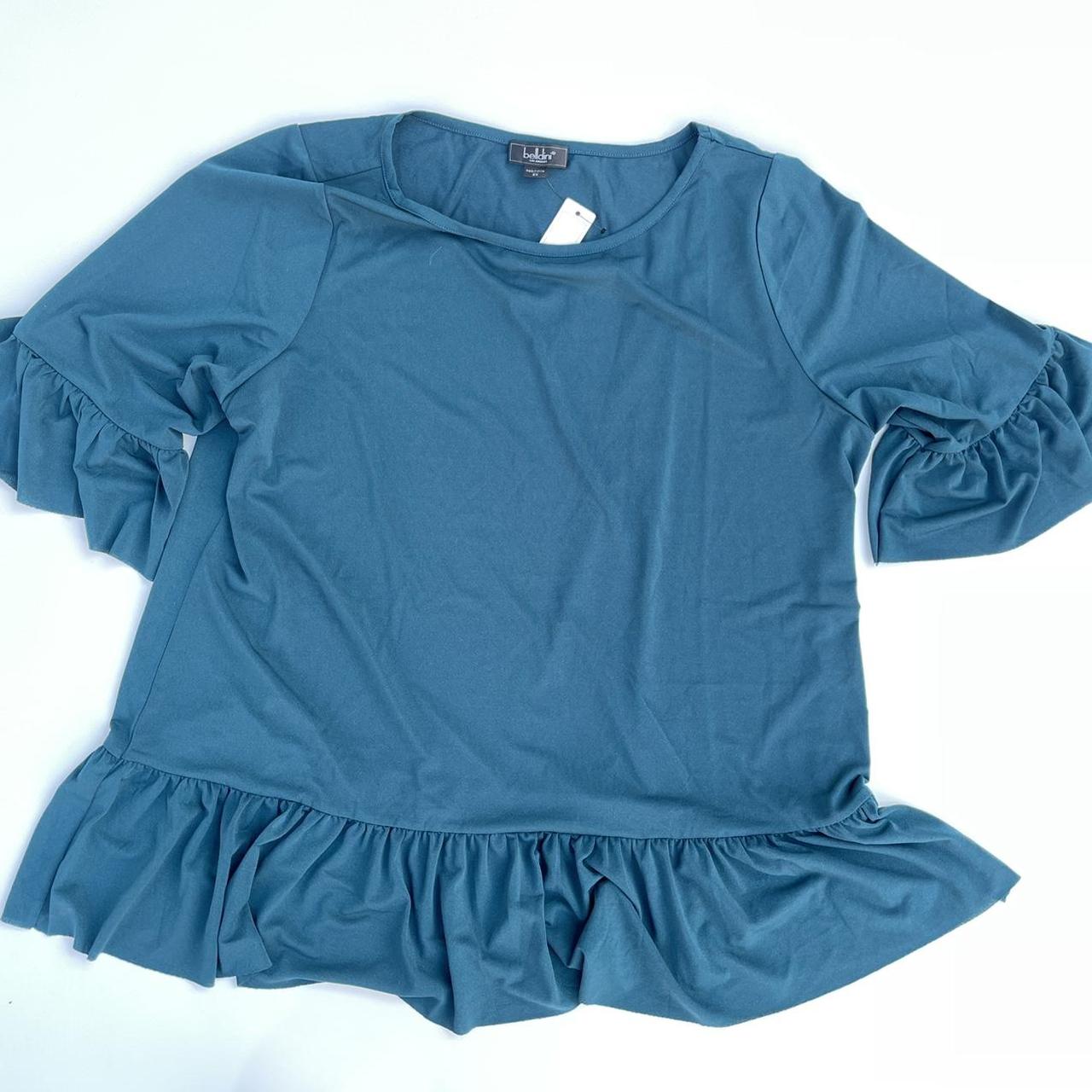 NWT Belldini Winter Teal Blouse, Ruffle Sleeves,... - Depop