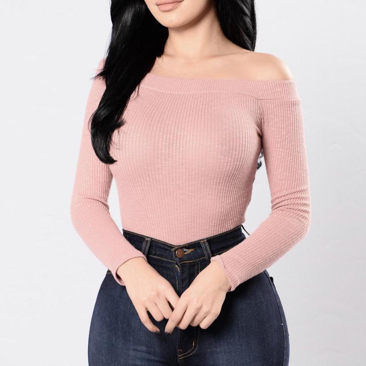 Off the shoulder rib knit bodysuit - Depop
