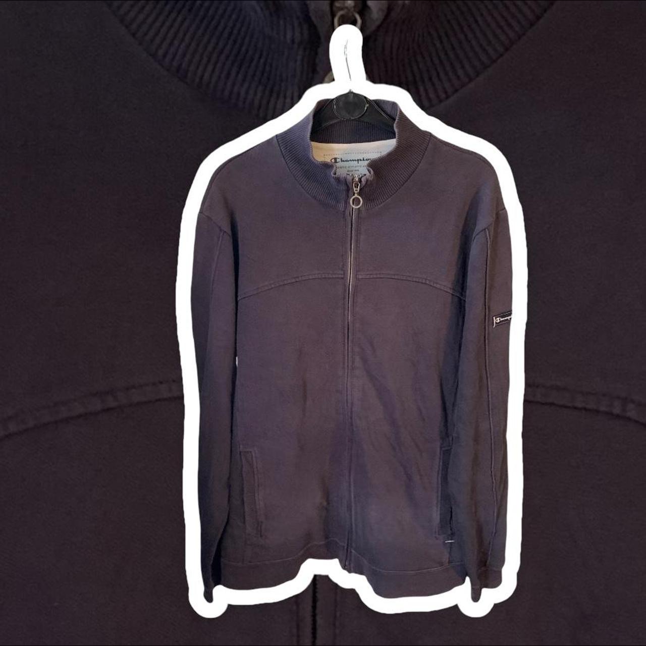 Champion Dark Blue/Navy Zip Up Jumper With Stitched... - Depop