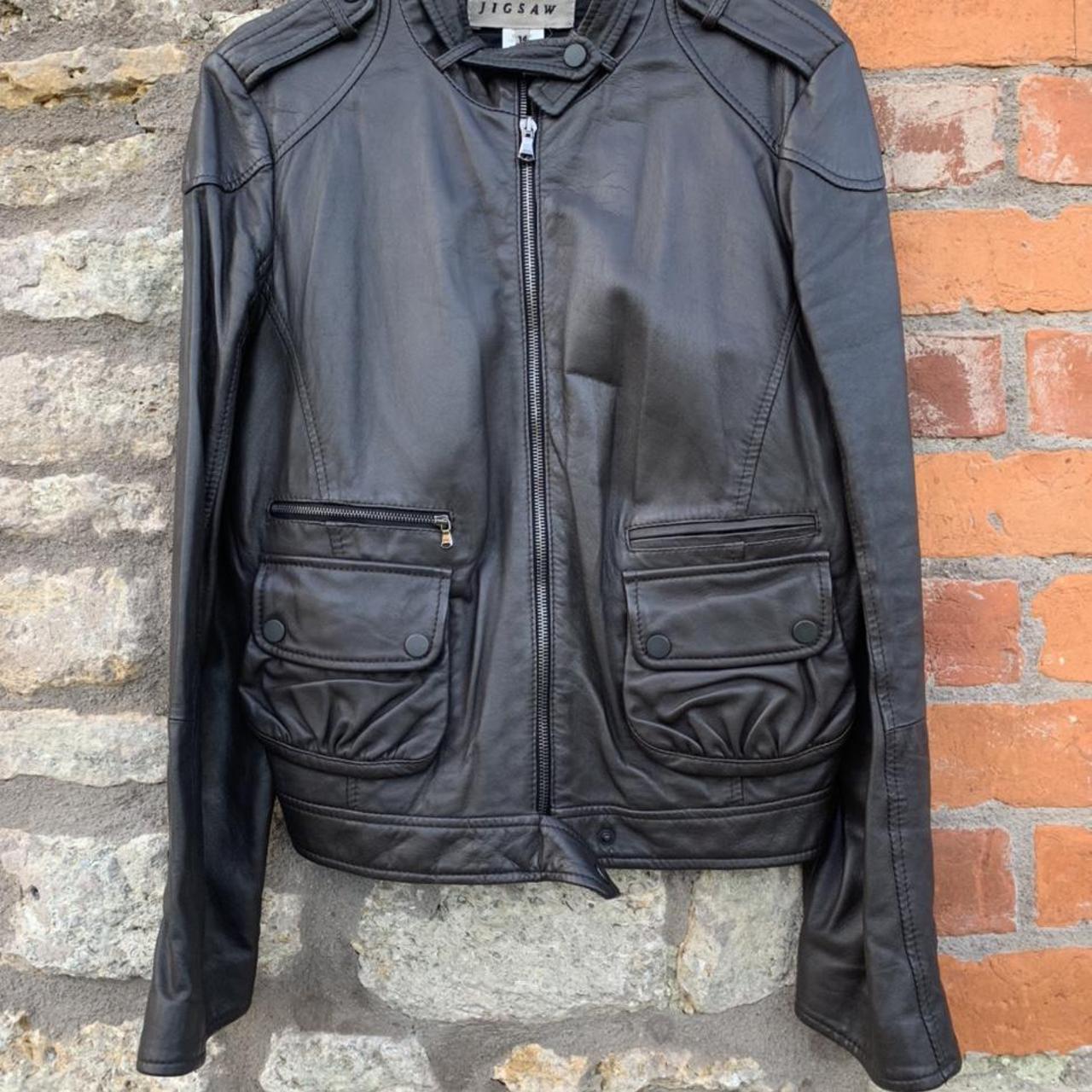 Jigsaw Chocolate Brown Leather Jacket. Size 12.... - Depop