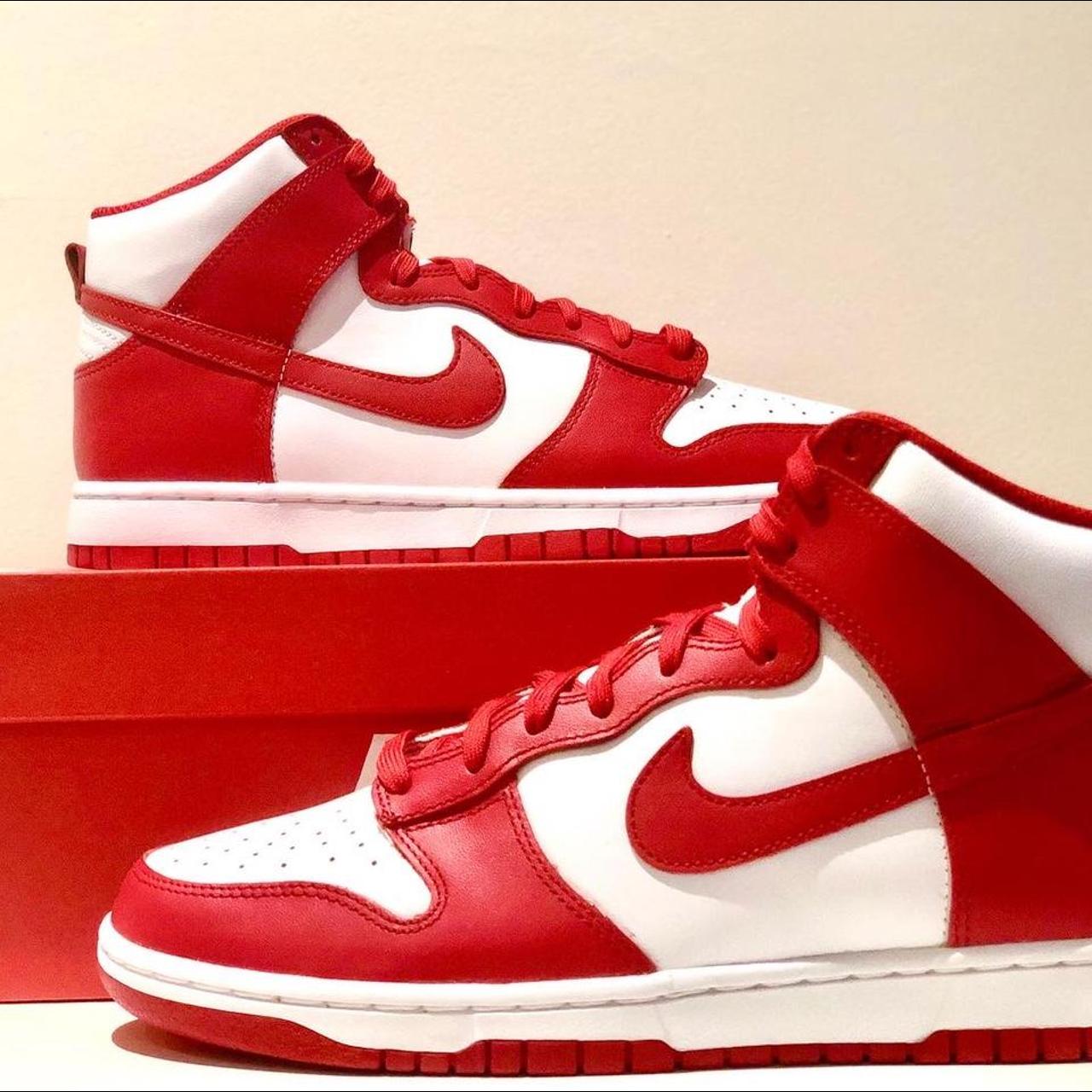 Nike Men's Red and White Trainers | Depop