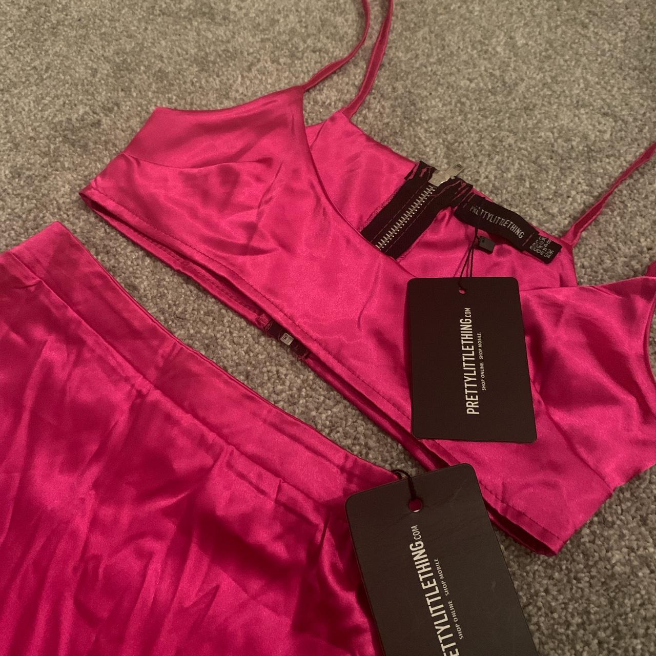 Bright pink satin PLT two piece💞 Never worn with... - Depop