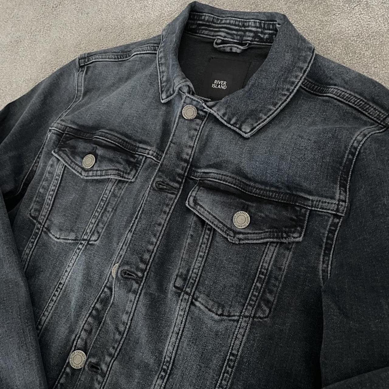 Mens denim jacket River Island in washed black... - Depop