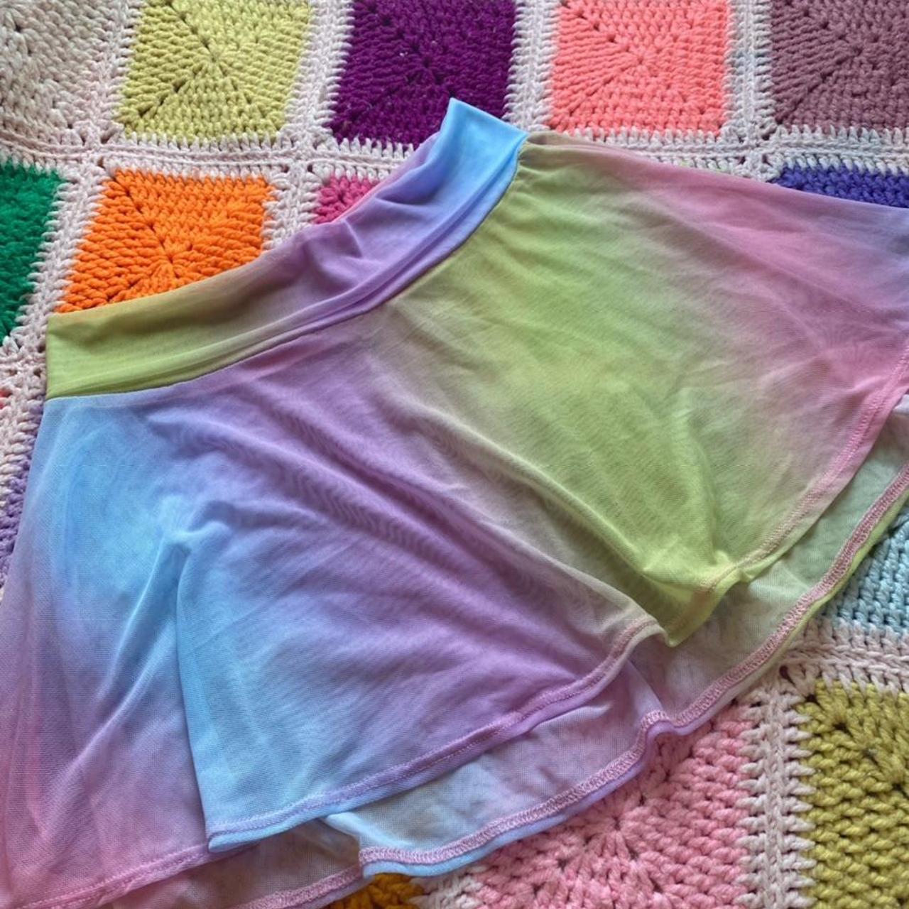 Pastel rainbow stretch mesh mini skater skirt! The... - Depop